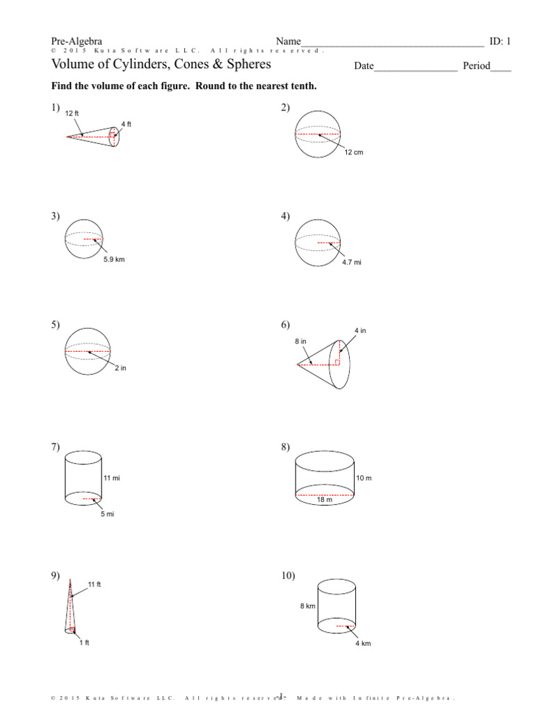 A Volume Of Sphere Worksheet Volume Of Cylinders Cones And Spheres