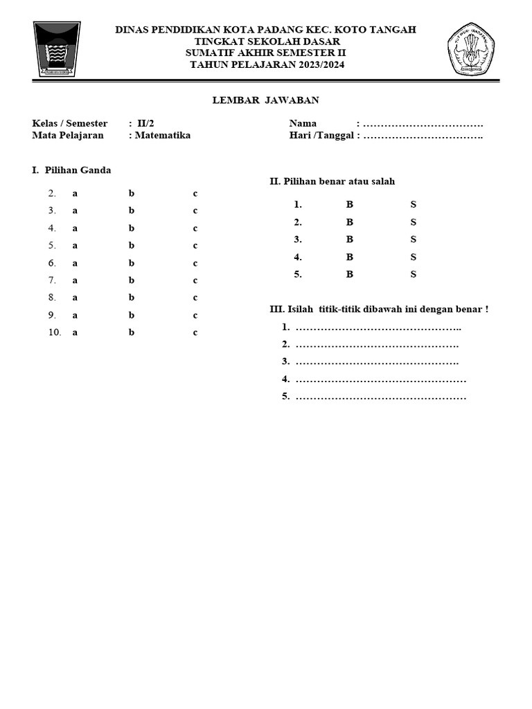 Soal Sas SMS Ii KLS Ii MTK | PDF