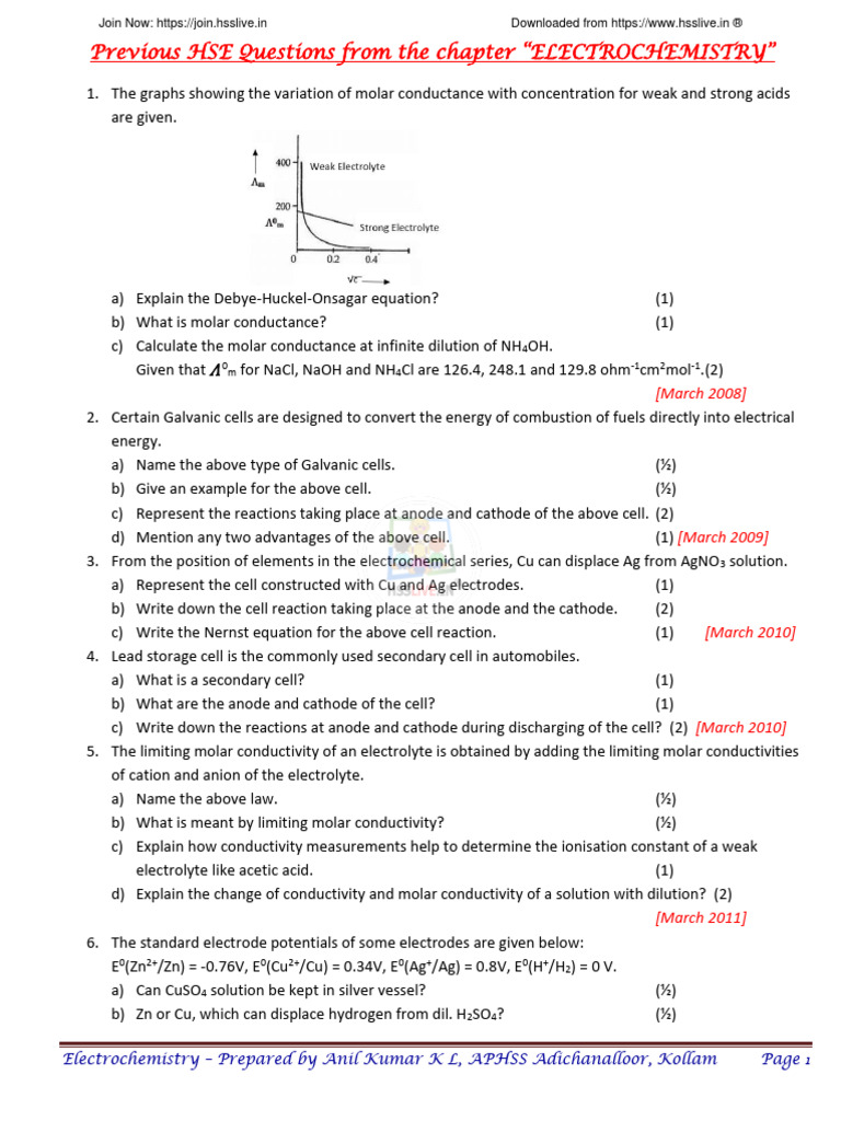 Hsslive Xii Chem 2. Eletrochemistry | PDF | Electrochemistry | Electrode