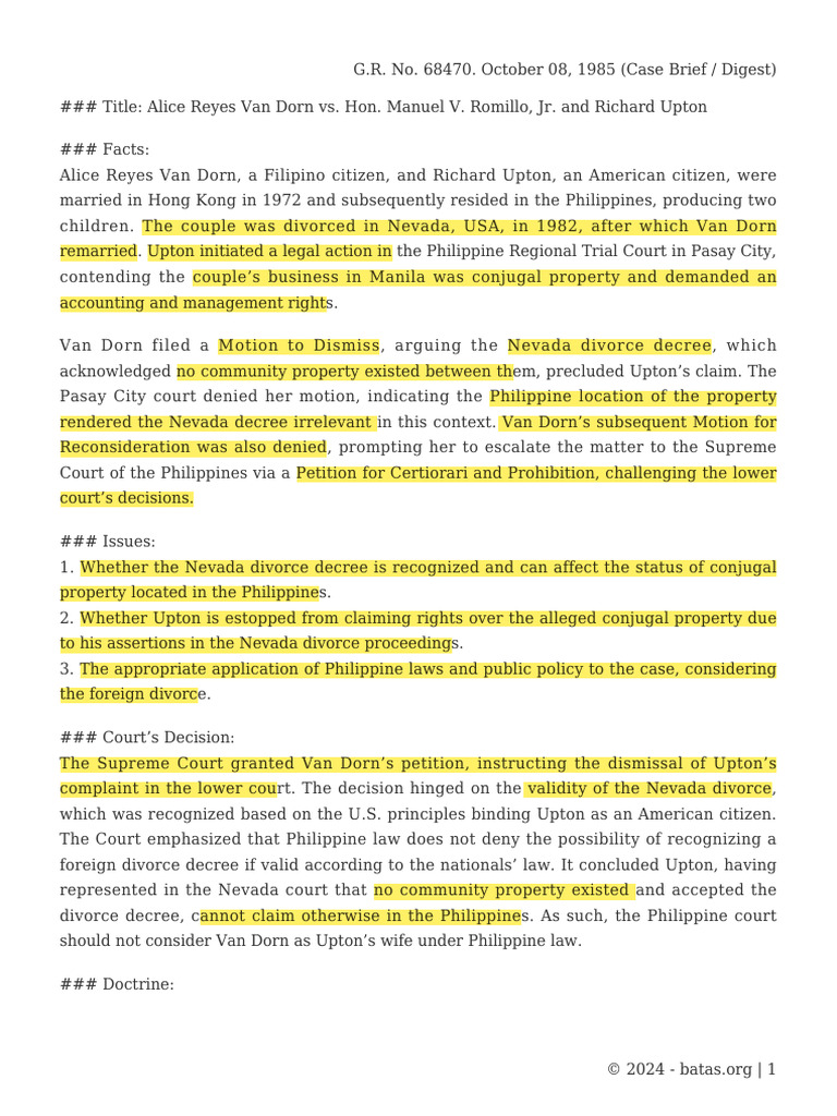 Supreme Court Ruling on Foreign Divorce | PDF | Divorce | Public Policy ...