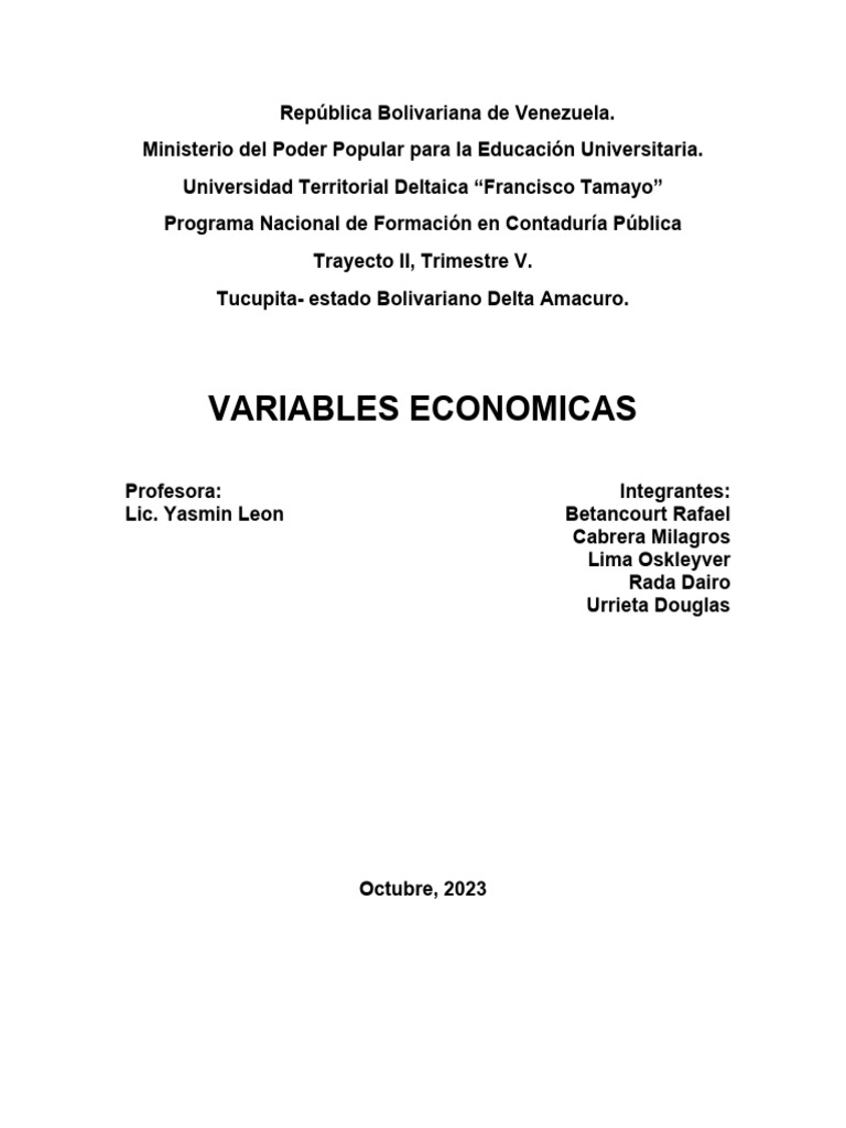 Variables Economicas | PDF | Macroeconómica | Producto Interno Bruto