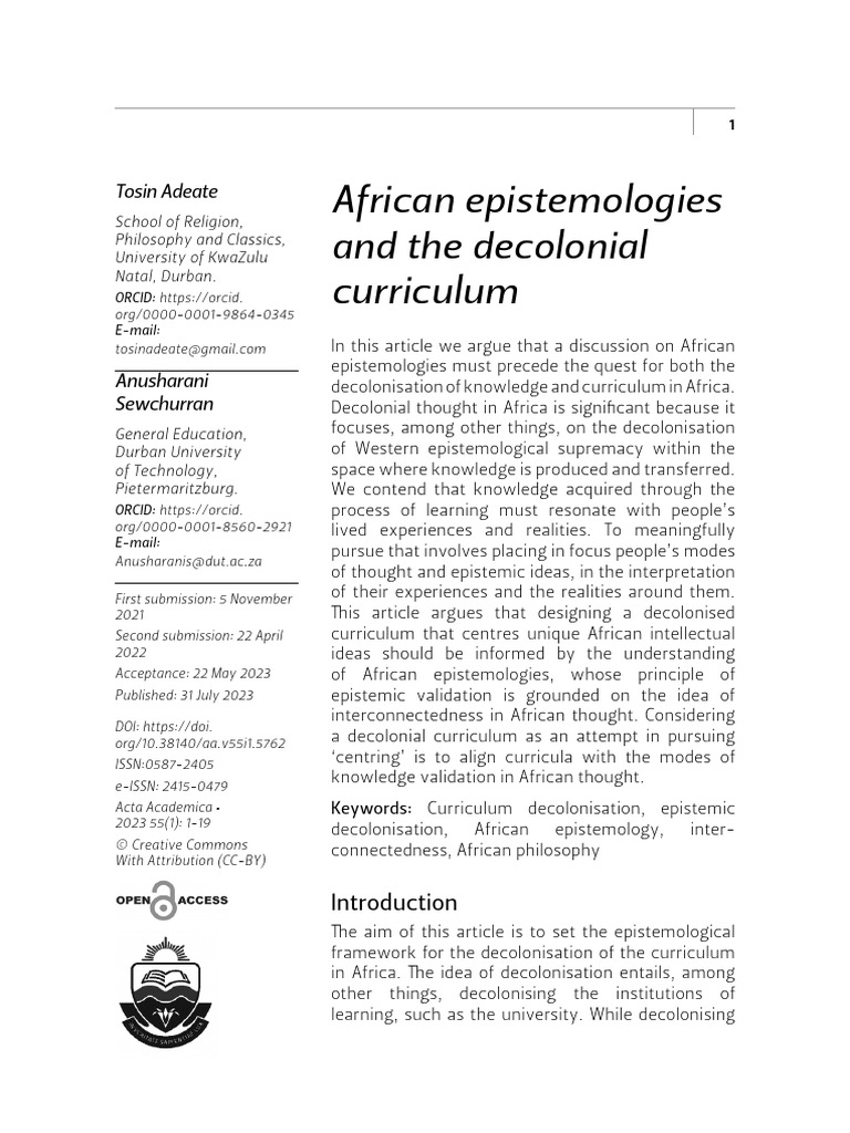 African epistemologies and the decolonial curriculum | Download Free ...