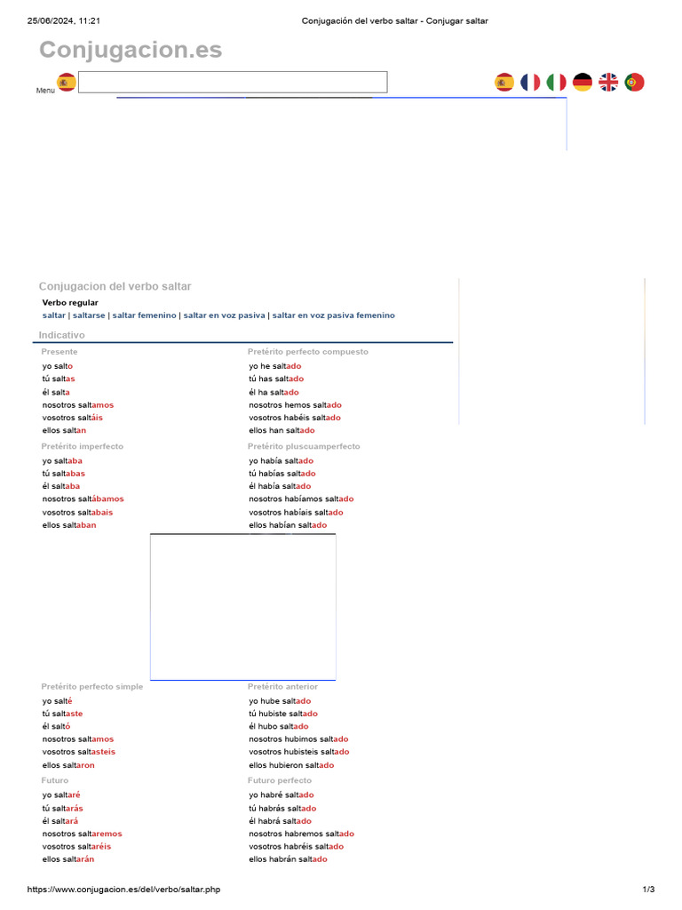 Conjugación Del Verbo Saltar - Conjugar Saltar | PDF | Morfología ...