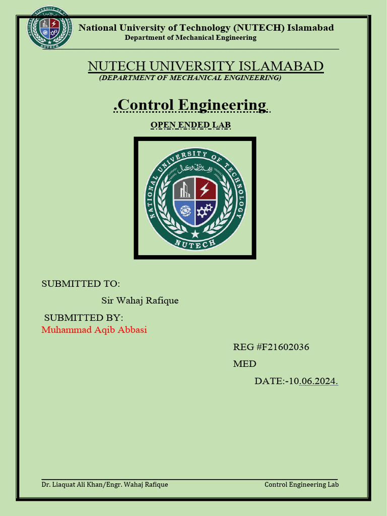 F21602036 Open Ended Lab | PDF | Damping | Control Theory