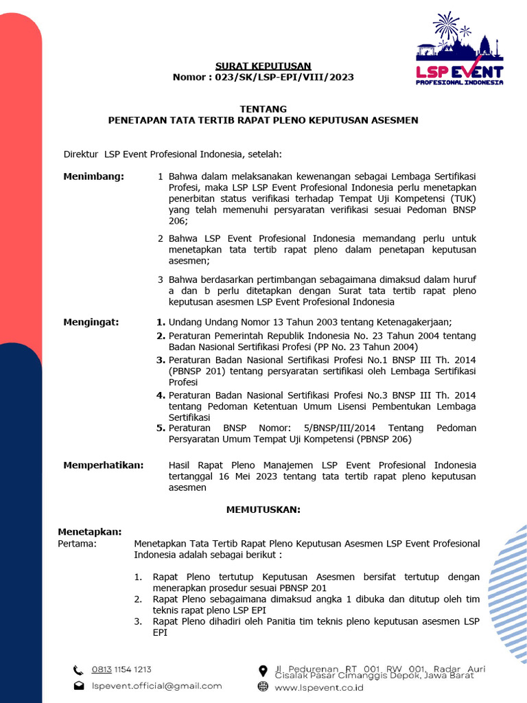 SK Penetapan Tata Tertib Rapat Pleno | PDF SK Penetapan Tata Tertib Rapat Pleno | PDF