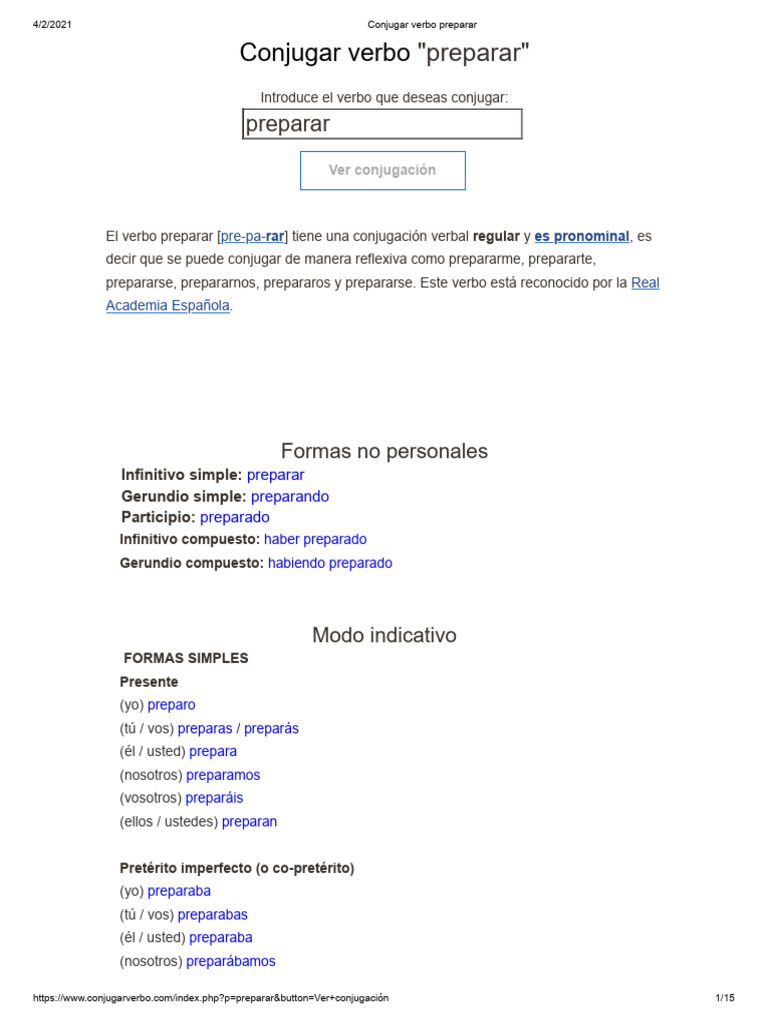 Conjugar verbo preparar | Descargar gratis PDF | Tipología Lingüística ...