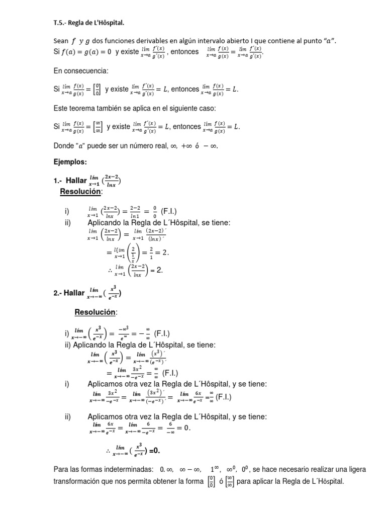 Reglade LHospital | PDF | Conceptos matemáticos | Matemáticas