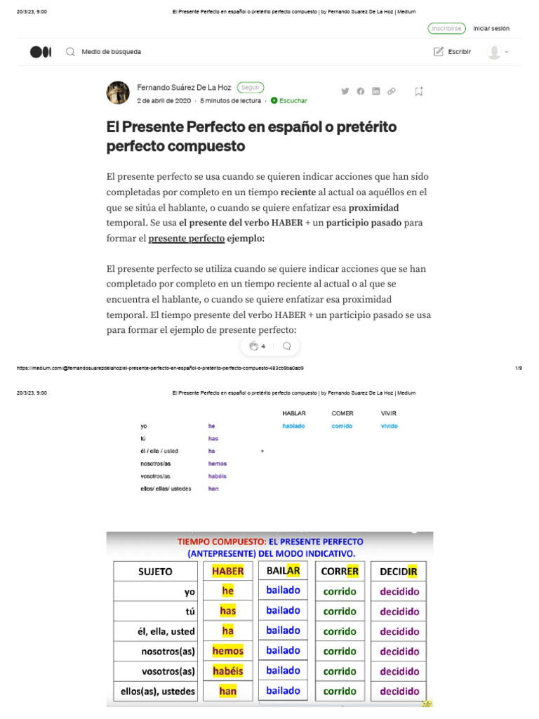 El Presente Perfecto en Español o Pretérito Perfecto Compuesto | PDF ...