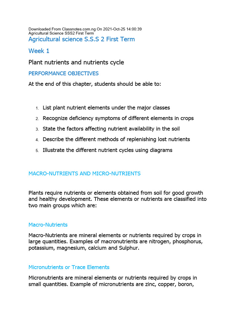 ClassNotes-Agricultural Science SSS2 First Term-1061635166839 | PDF ...