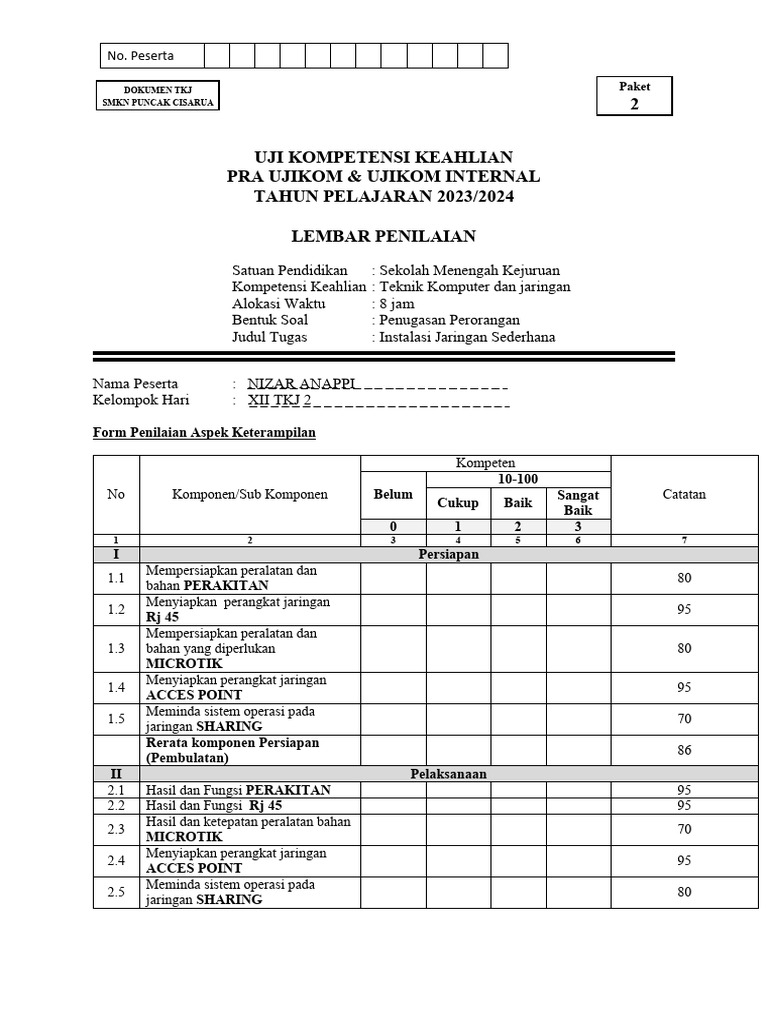 Lembar Penilaian pra ukom & ujikom 2024[1] | PDF