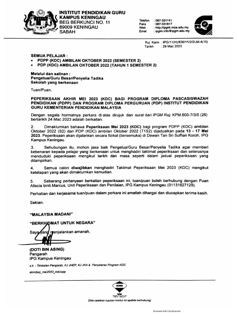 Makluman Peperiksaan Mei 2023 (KDC) | PDF