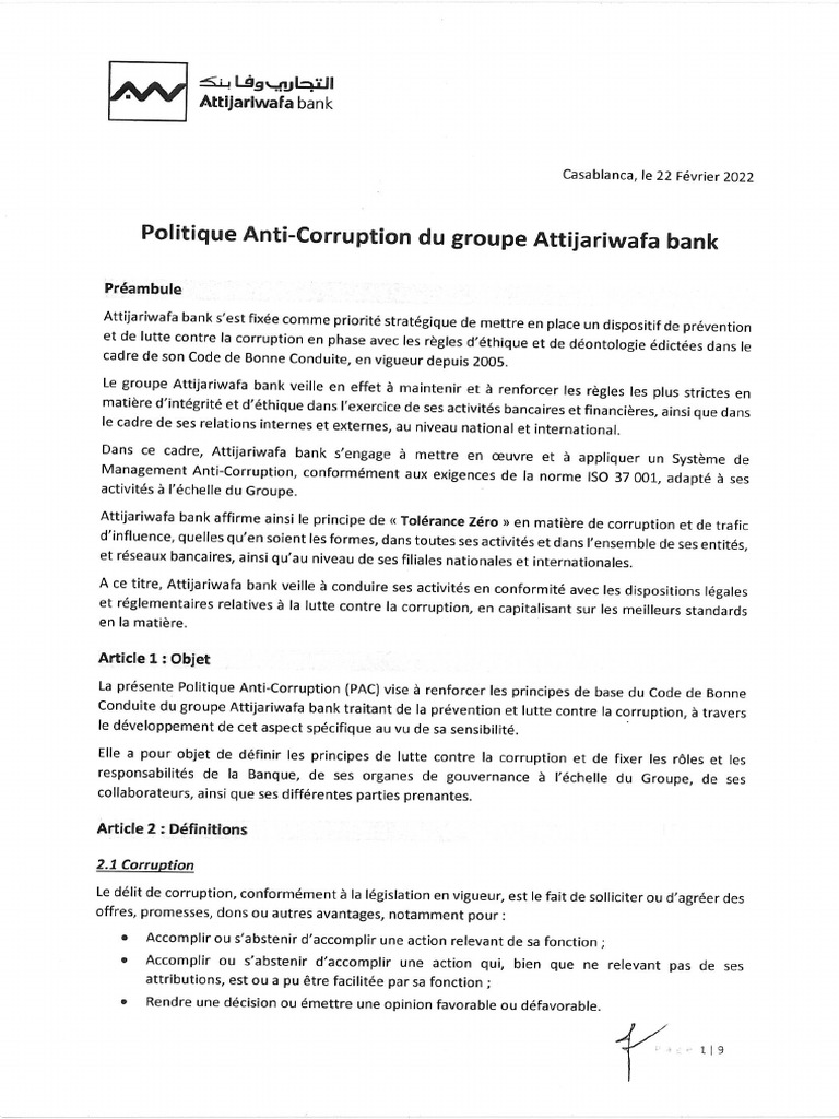 Politique Anti-Corruption AWB V1 22022022 | PDF
