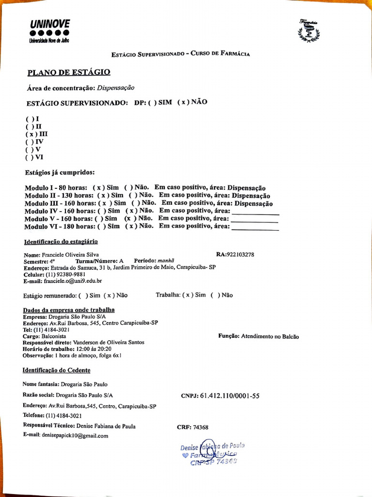 Plano de Estagio III | PDF Plano de Estagio III | PDF
