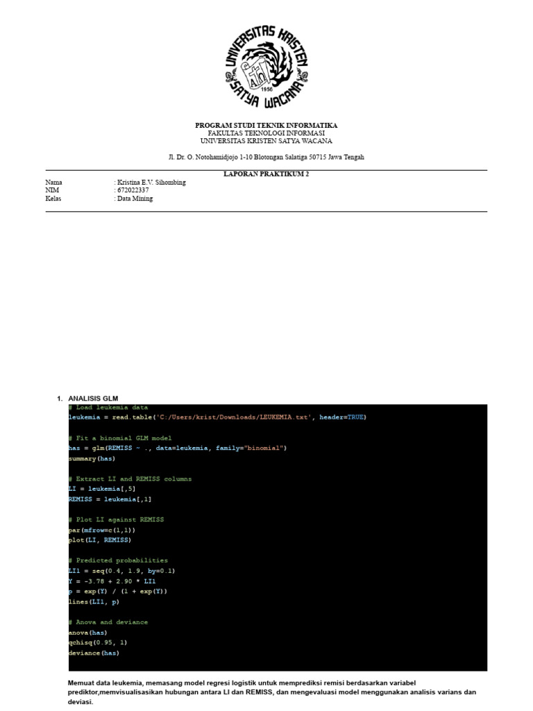 Laporan Praktikum 2 672022337 | PDF | Multivariate Statistics | Data Analysis