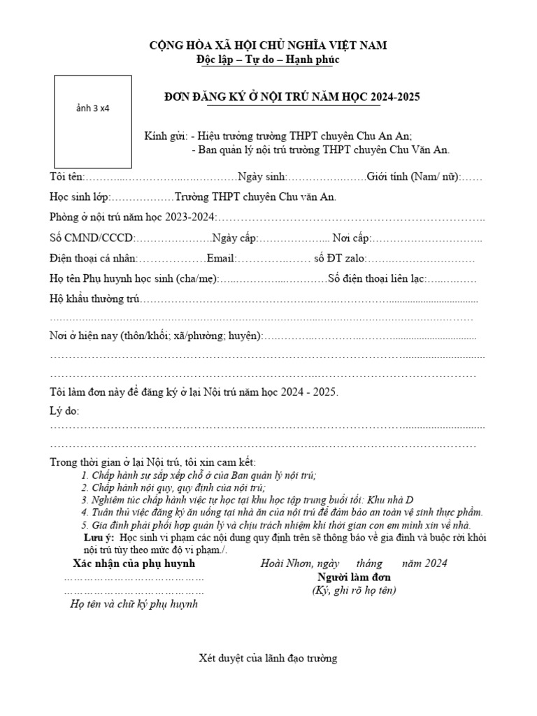 Don Xin ơ KTX Năm Học 2024-2025 | PDF