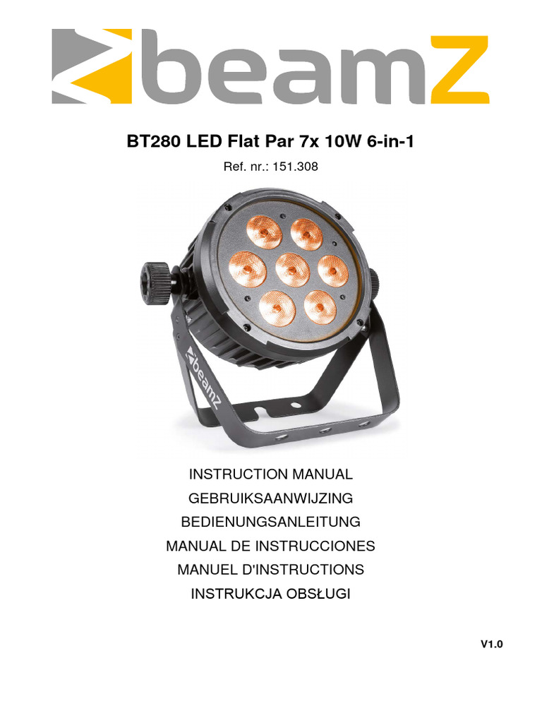 Beamz BT280 LED Flat Par 7x10W RGBWA UV | PDF | Electrical Engineering | Electricity