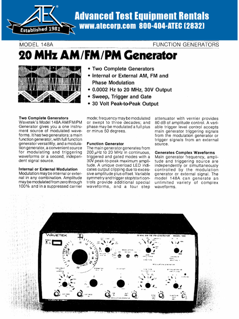 Wavetek-148A Datasheet | PDF | Frequency Modulation | Modulation