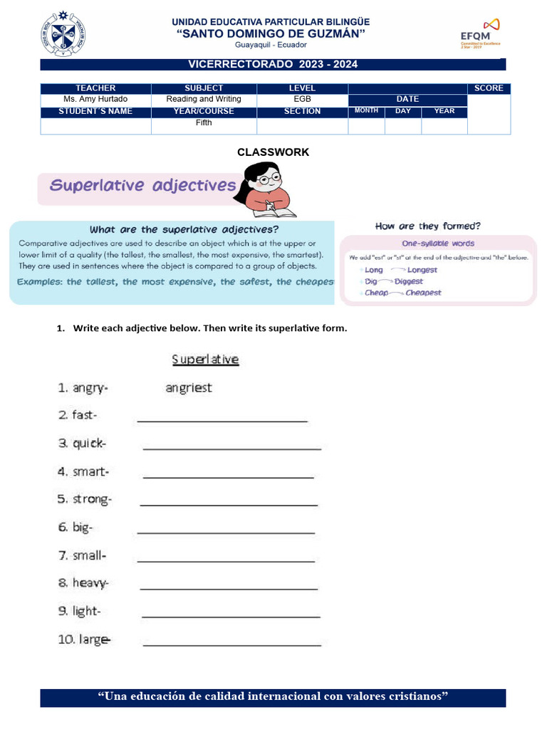 5th Grade Lesson Plan Superlative Adjectives | PDF