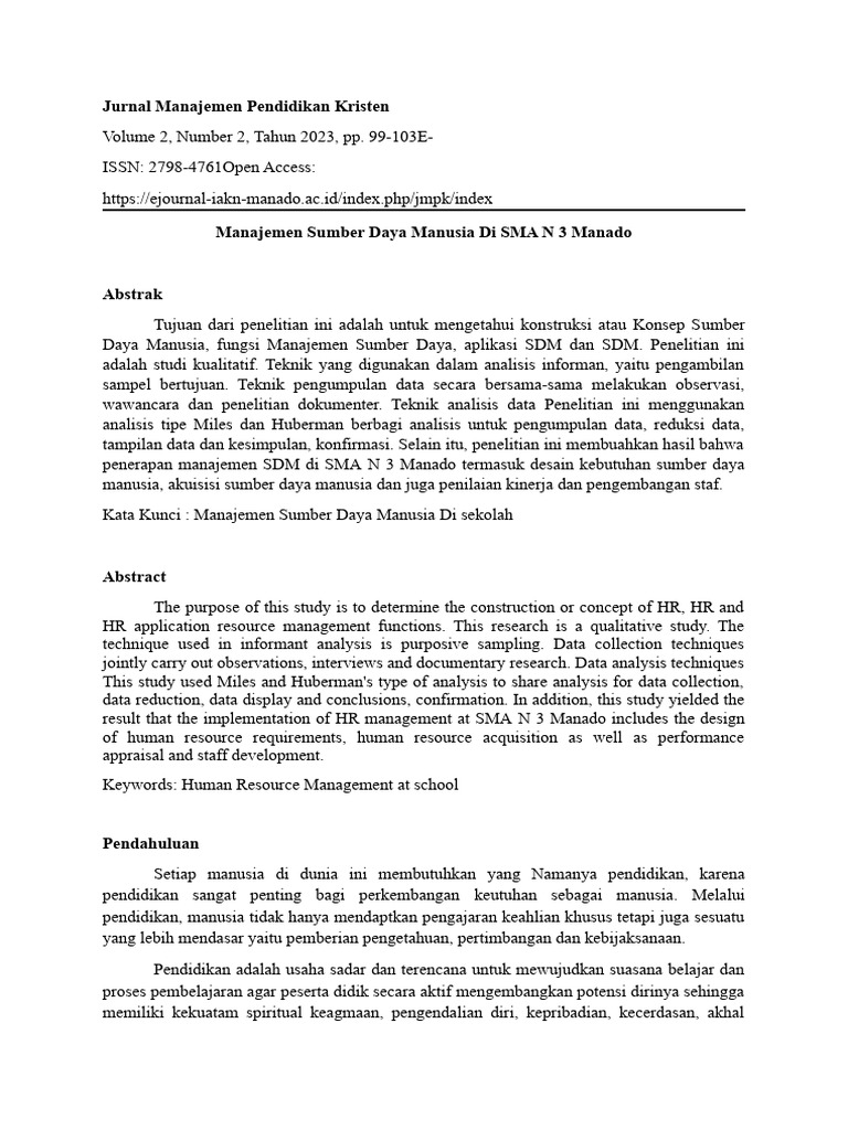 Manajemen SDM di SMA N 3 Manado | PDF | Pengembangan Diri