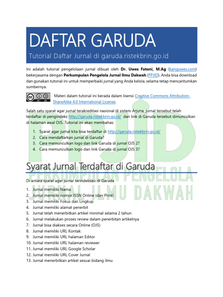 TUTORIAL DAFTAR GARUDA, UWES FATONI-PPJID | PDF
