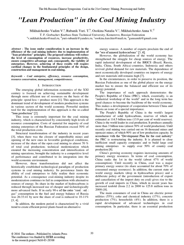 Lean Production in Coal Mining Efficiency | PDF | Lean Manufacturing | Coal