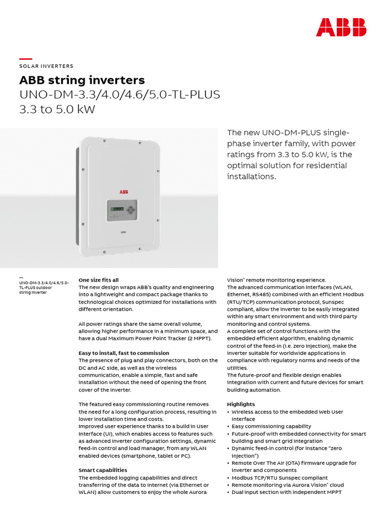 Datasheet ABB - (3,3-4,0-4,6-5,0) KW | PDF | Alternating Current | Direct Current