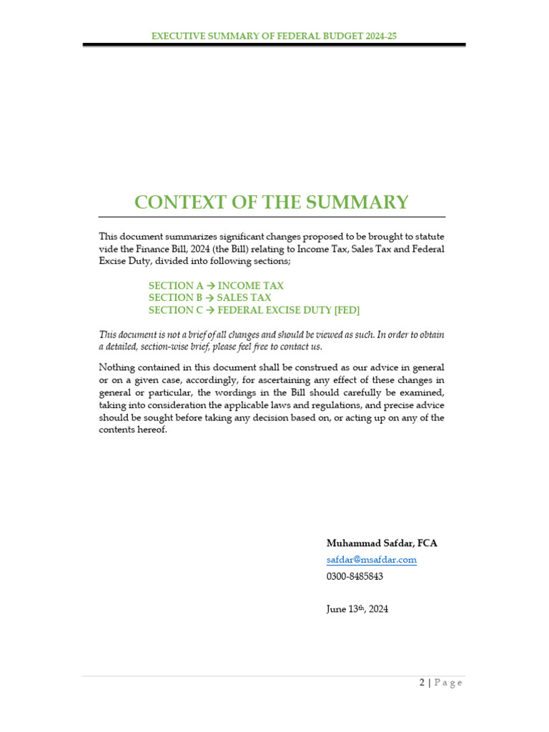 Federal Budget 2024-25 Summary | PDF | Taxes | Income Tax