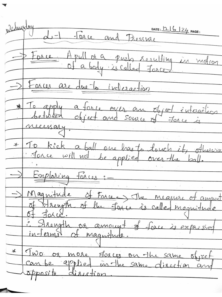 Force and Pressure Class 8 | PDF