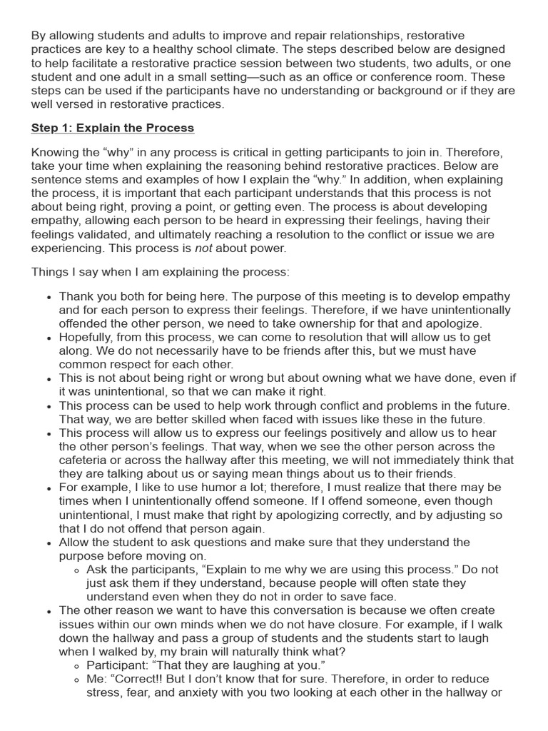 Restorative Practices for Conflict Resolution | PDF | Empathy | Feeling