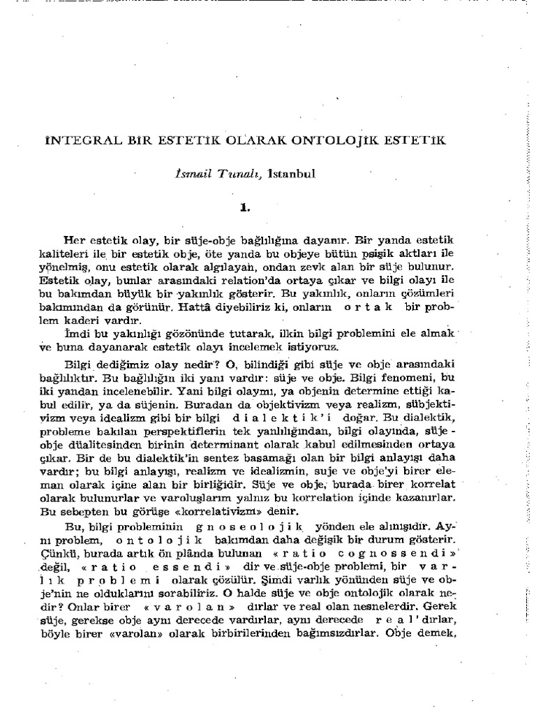 Ntegral Bir Estetik Olarak Ontolojik Estetik (#15473) - 14457 | PDF