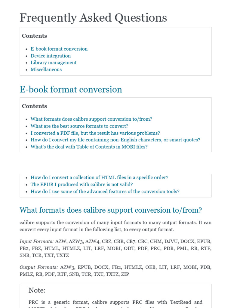 Frequently Asked Questions — Calibre 7.1.0 Documentation | PDF | Amazon Kindle | Computer File