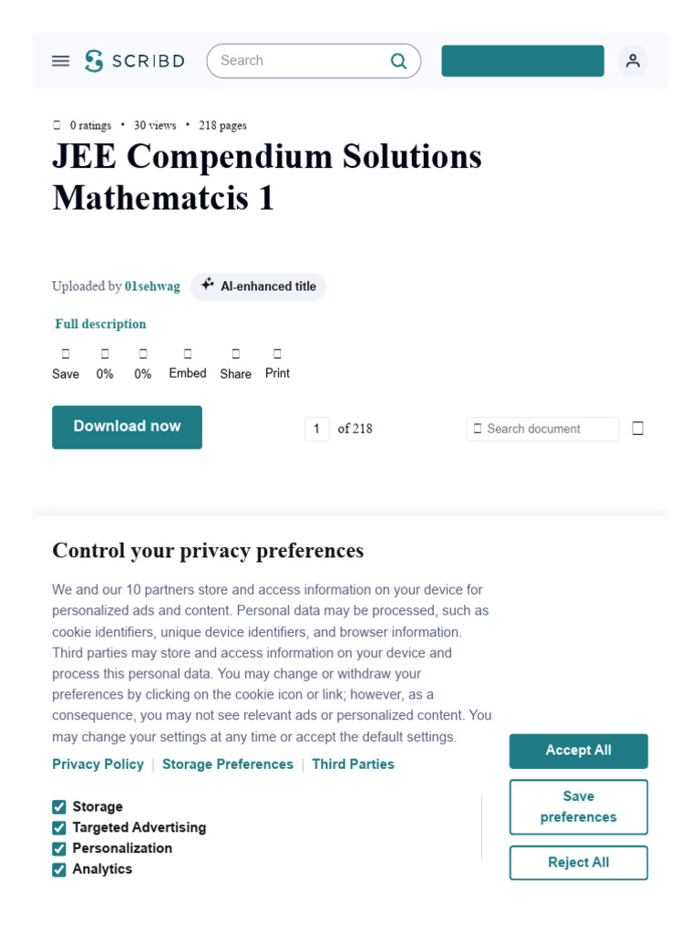 JEE Compendium Solutions Mathematcis 1: Control Your Privacy Preferences | PDF | Http Cookie ...
