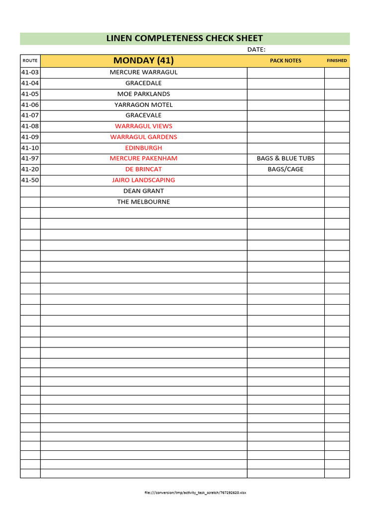 Linen Completeness Check Schedule | PDF