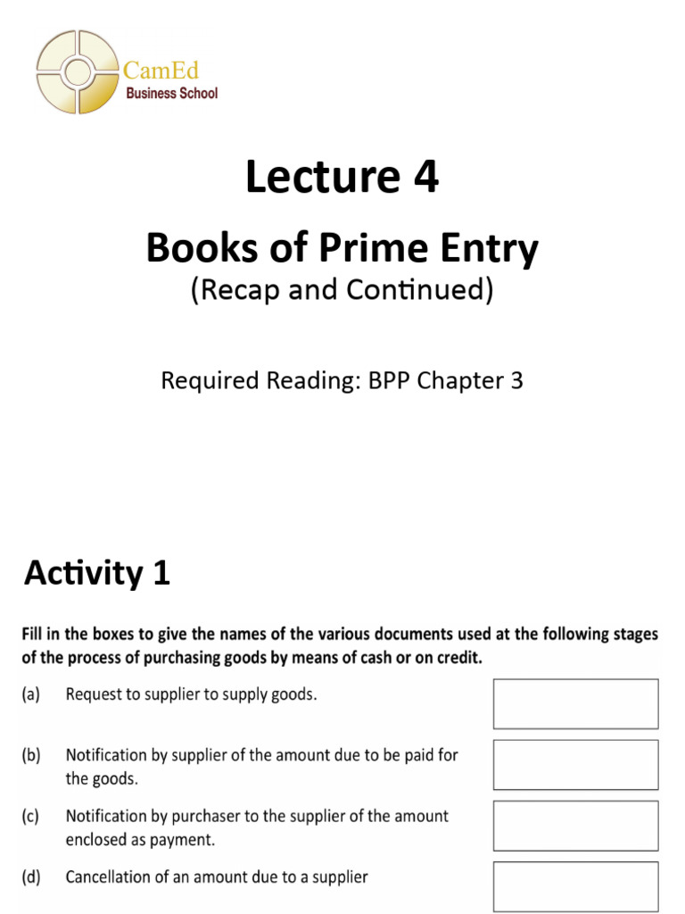 FA2 Lecture 4 Books of Prime Entry | PDF | Debits And Credits | Accounting