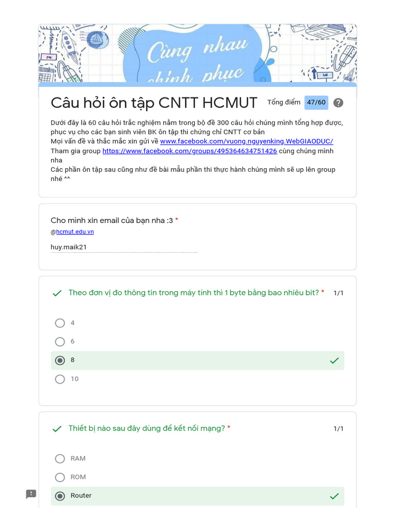 Câu hỏi ôn tập CNTT HCMUT | PDF