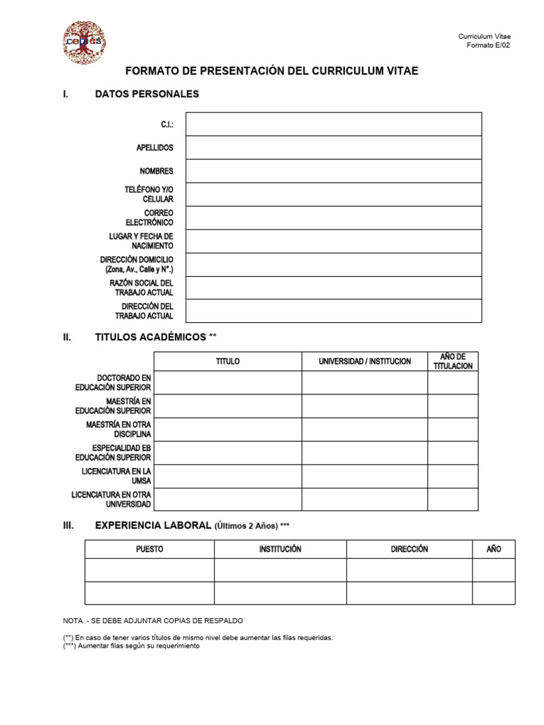 Formato E02 Estudiantes Curriculum | PDF