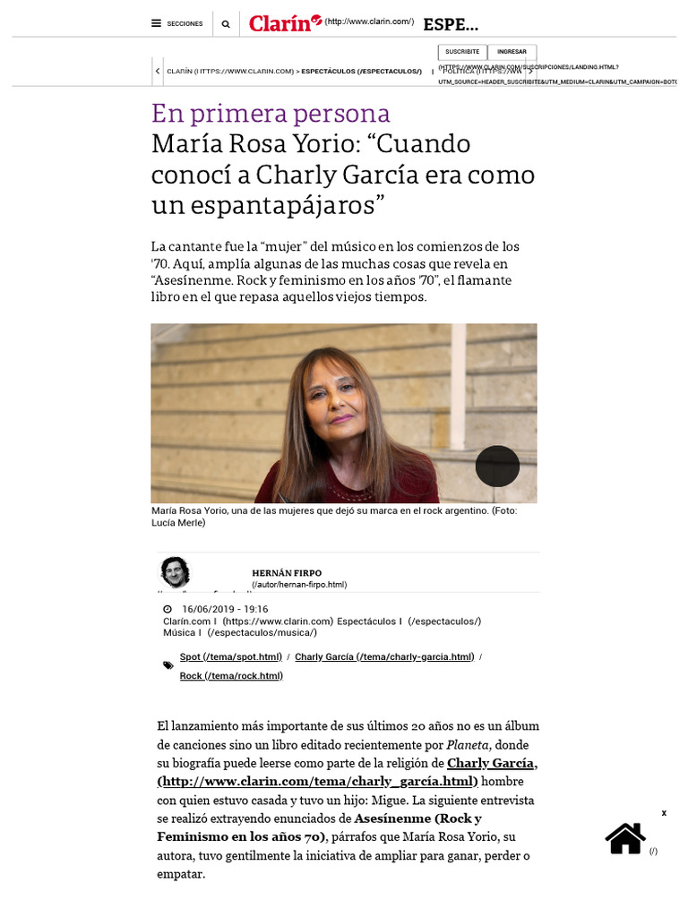 María Rosa Yorio - Cuando Conocí A Charly García Era Como Un ...