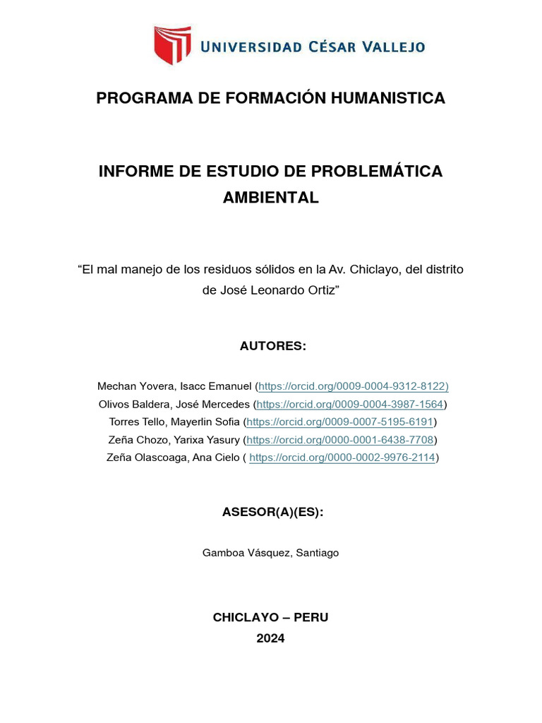 Informe Problematica Ambiental Tutoria V | PDF | Residuos | Contaminación