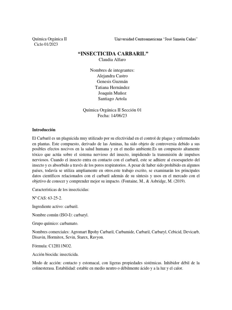 Efectos y Usos del Insecticida Carbaril | PDF | Insecticida | Contaminación