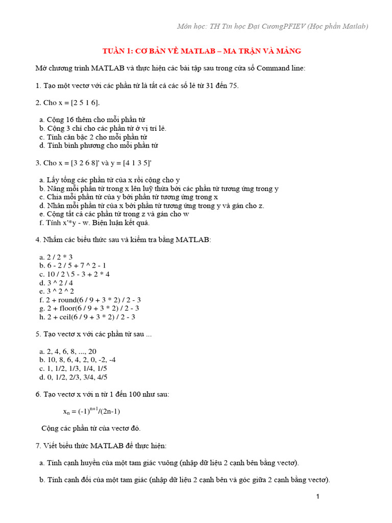 Thuc Hanh Matlab-Tuan1 | PDF
