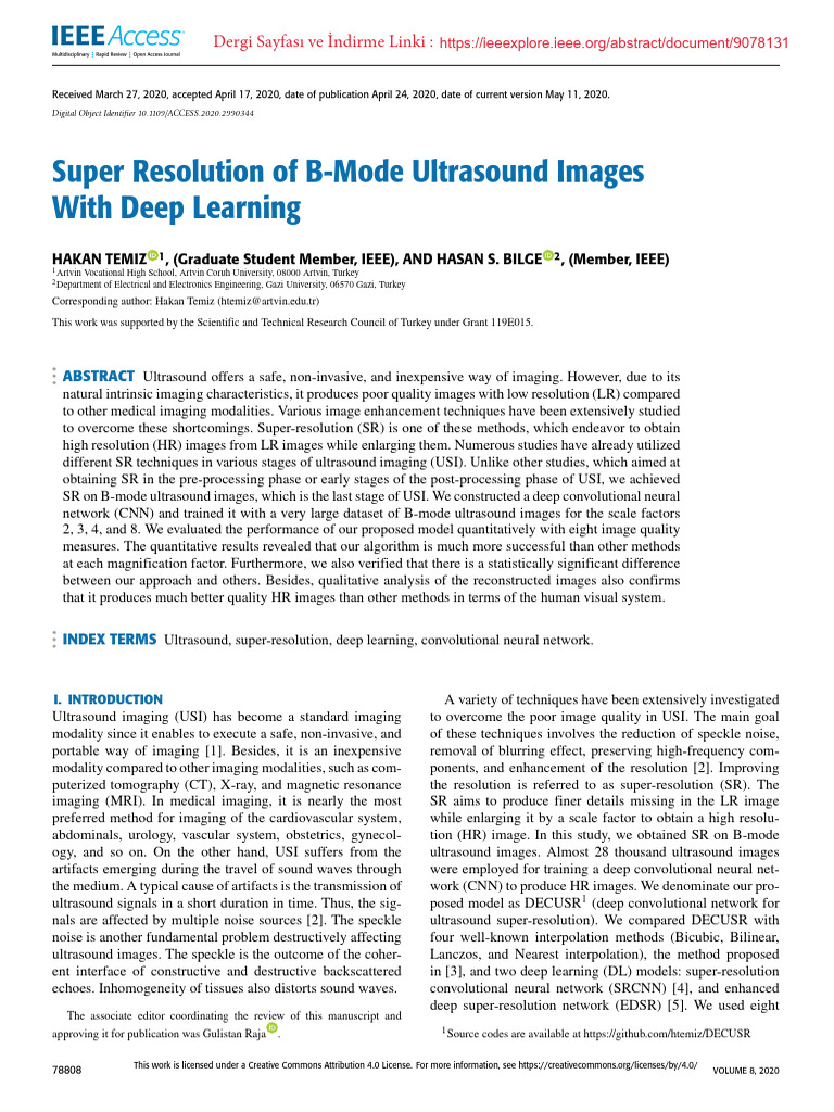 Super Resolution of B-Mode Ultrasound Images With Deep Learning | PDF | Medical Imaging | Mean ...