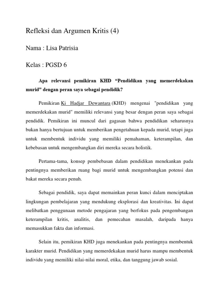 Refleksi Dan Argumen Kritis | PDF