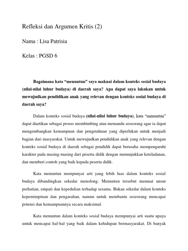 Refleksi Dan Argumen Kritis | PDF | Ilmu Sosial