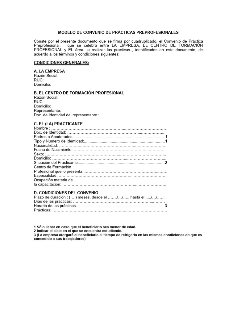 Modelo de Convenio de Prácticas Preprofesionales-1 | PDF | Business ...
