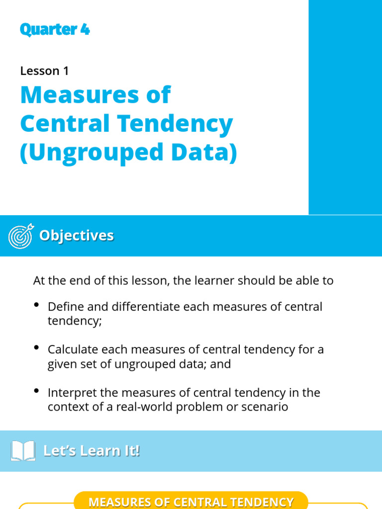 Lesson 1. Measures of Central Tendency (Ungrouped Data) | PDF | Mean ...