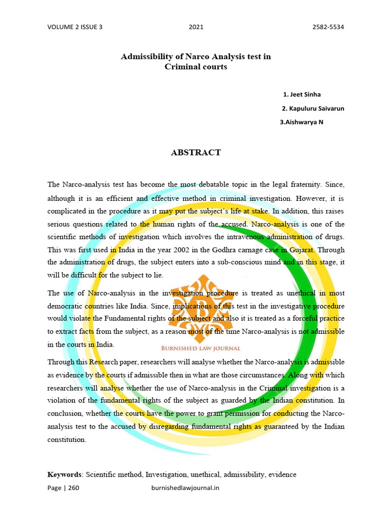 Admissibility of Narco Analysis Test in Criminal Courts by Jeet Sinha ...