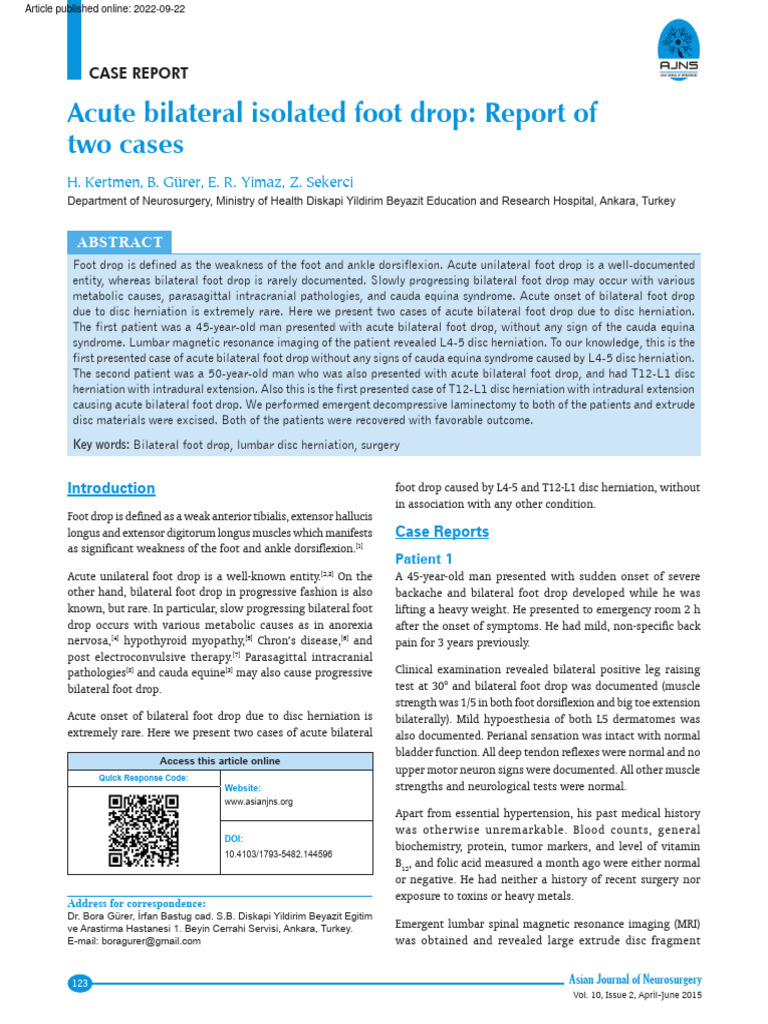 Acute Bilateral Foot Drop Cases | PDF | Back Pain | Medical Specialties