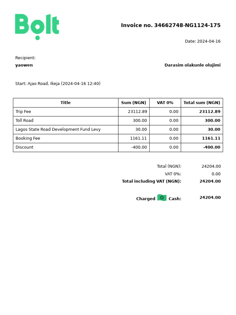Taxi Invoice | PDF