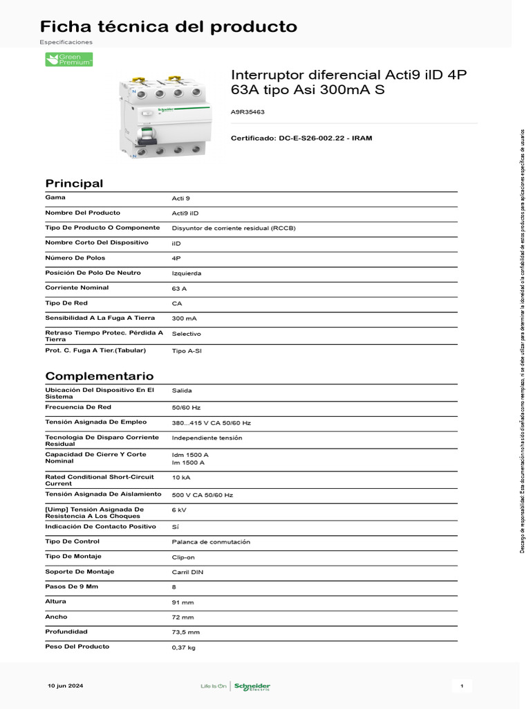 Schneider Electric - Interruptor-diferencial-Acti-iID - A9R35463 | PDF ...
