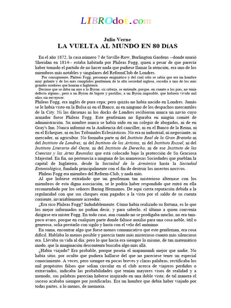 Julio Verne - Vuelta Al Mundo en 80 Dias | PDF | Al rededor del mundo ...